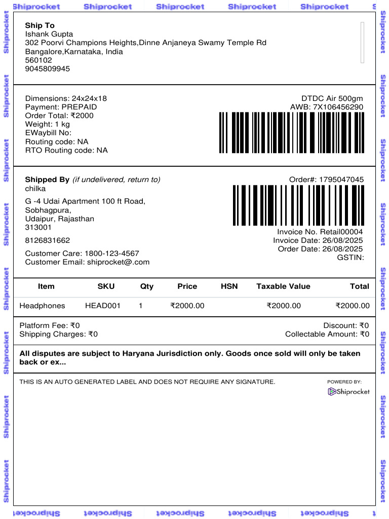 Order Invoice for Headphones Delivery | PDF