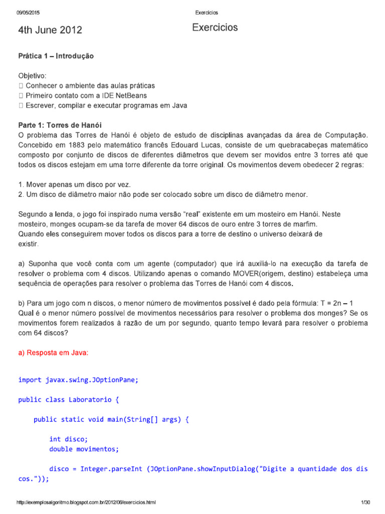Exercicios em JAVA | PDF