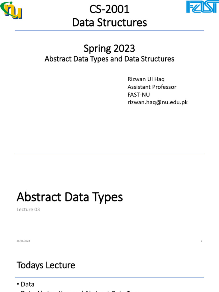 Lec 03 Abstract Data Type | PDF | Data Type | Data Structure