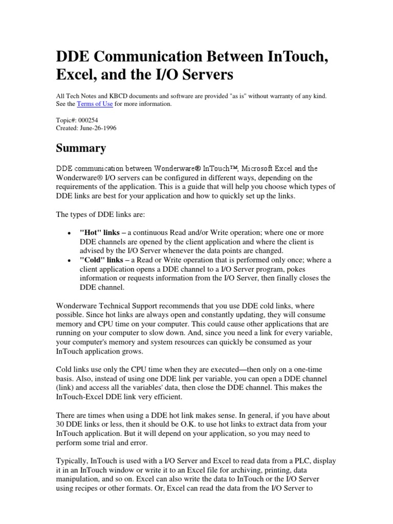 DDE Communication Between InTouch | PDF | Microsoft Excel | Server (Computing)