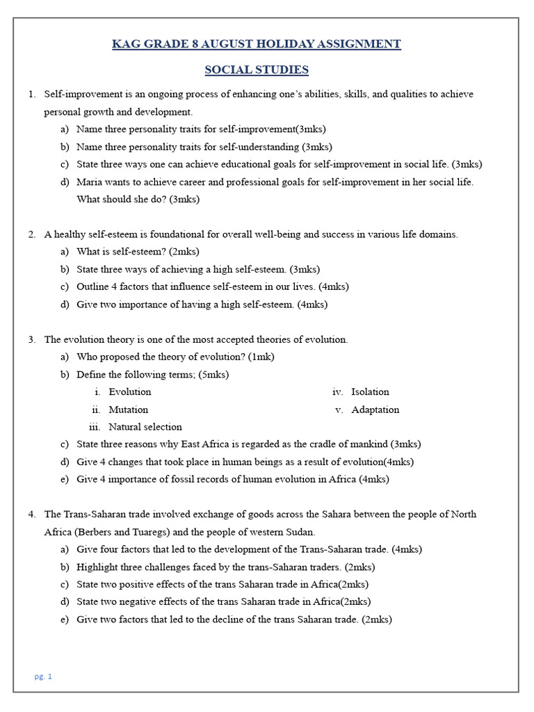 Social Studies August Holiday Assignment | PDF | Evolution | Personal ...