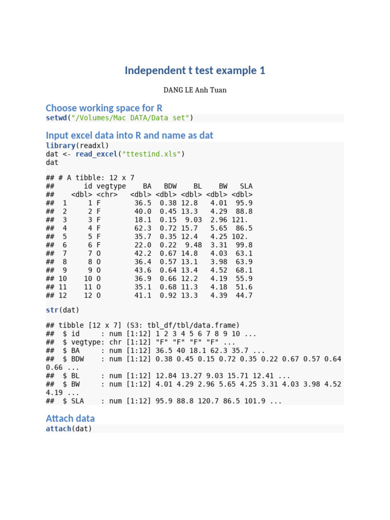 Independent t-test in R Example | PDF