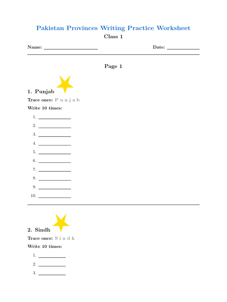 Pakistan Provinces Writing Worksheet | PDF