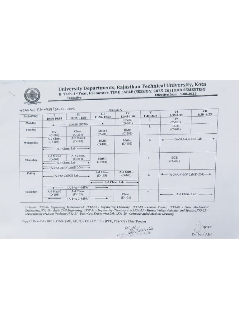 1st Year Time Table | PDF