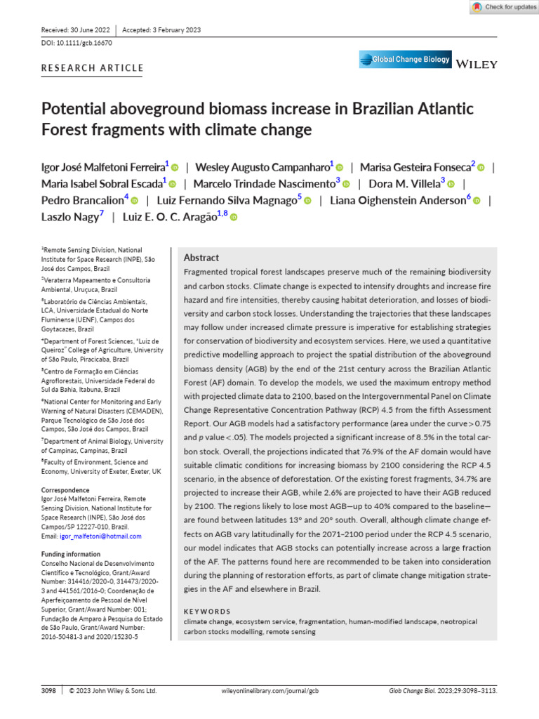 Biomass Increase in Atlantic Forest | PDF | Forests | Brazil