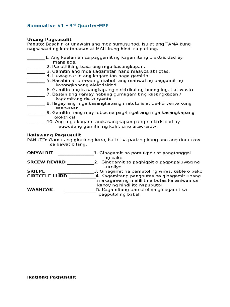 Summative 1 Epp 3rd | PDF
