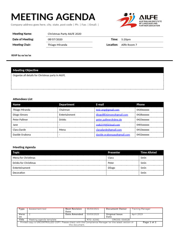 BSBADM502 Meeting Agenda TM | PDF
