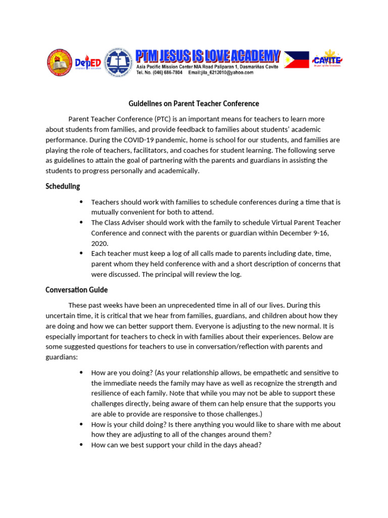 Parent Teacher Conference Guidelines | PDF | Human Communication ...