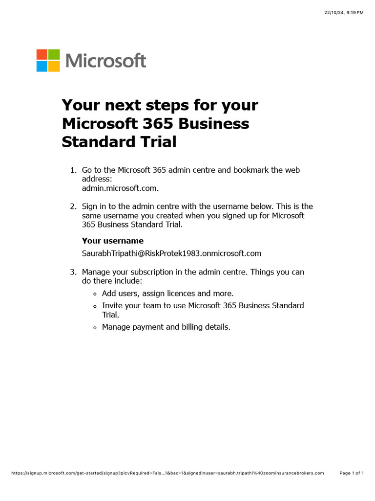 Microsoft 365 Business Standard Trial - Sign Up | PDF