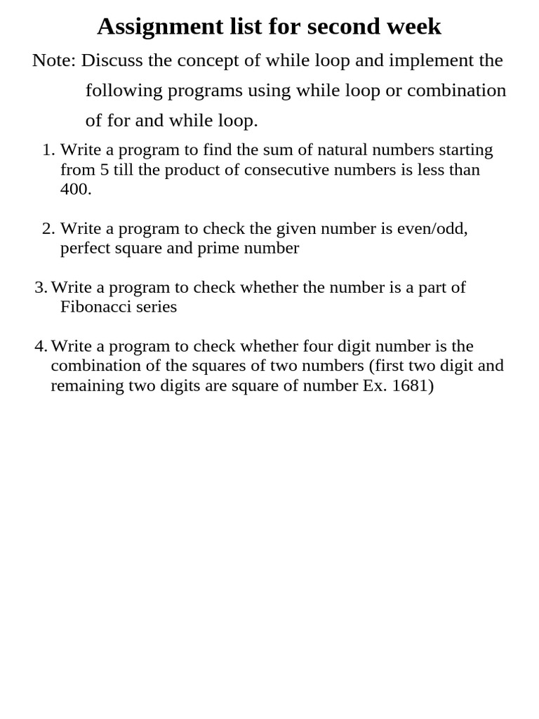 Assignment List For Second Week | PDF