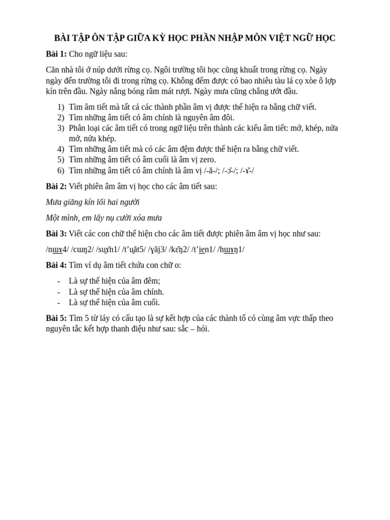 Bai Tap Ngu Am | PDF