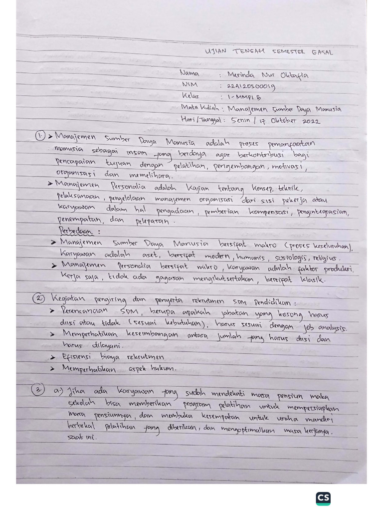 UTS Manajemen SDM Merinda Nur Oktafia | PDF