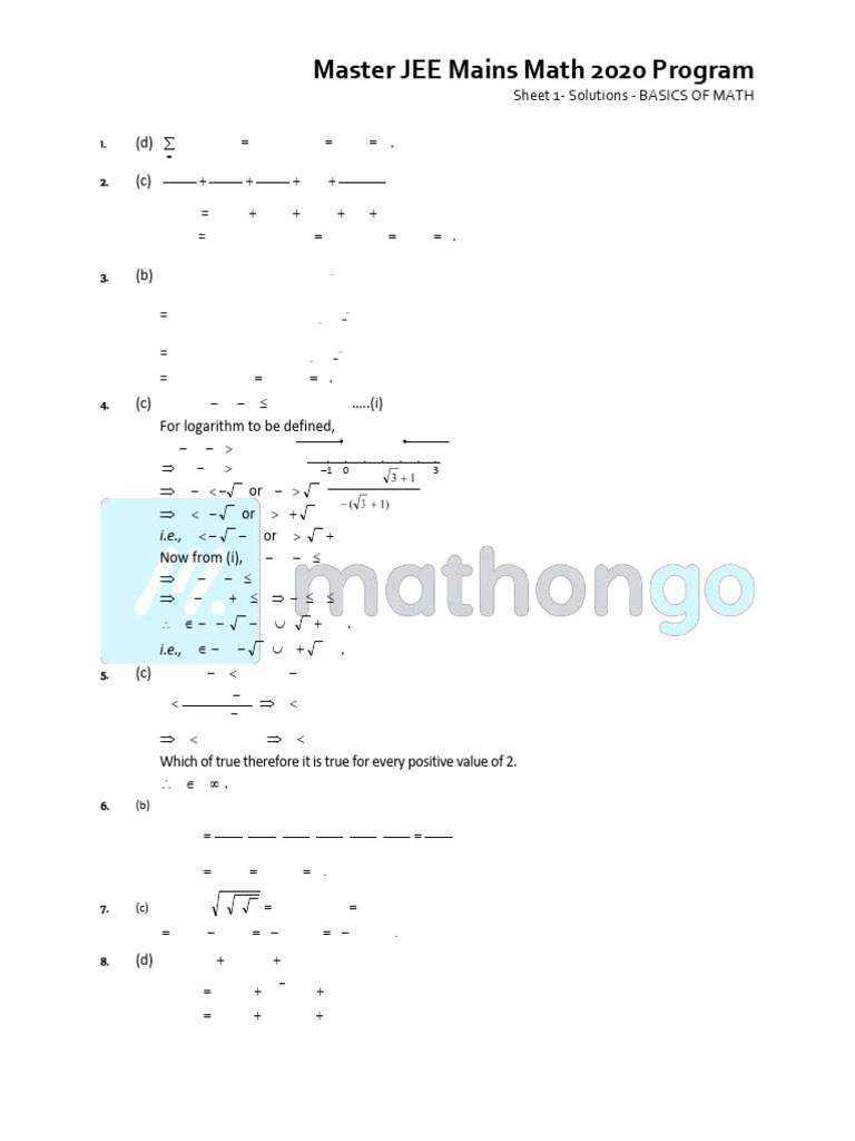 Sheet 1 Basics of Math Solutions Mathongo Crash Course | PDF ...