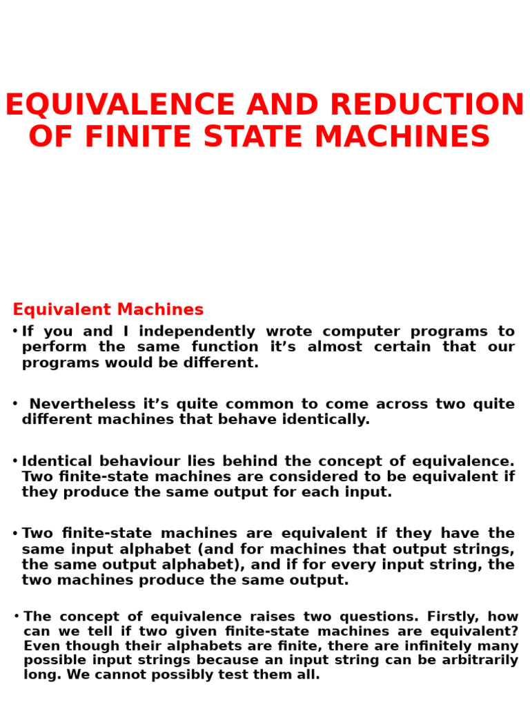Automata Theory Lecture 6 Equivalence and Reduction of Finite State Machines | PDF | Theoretical ...
