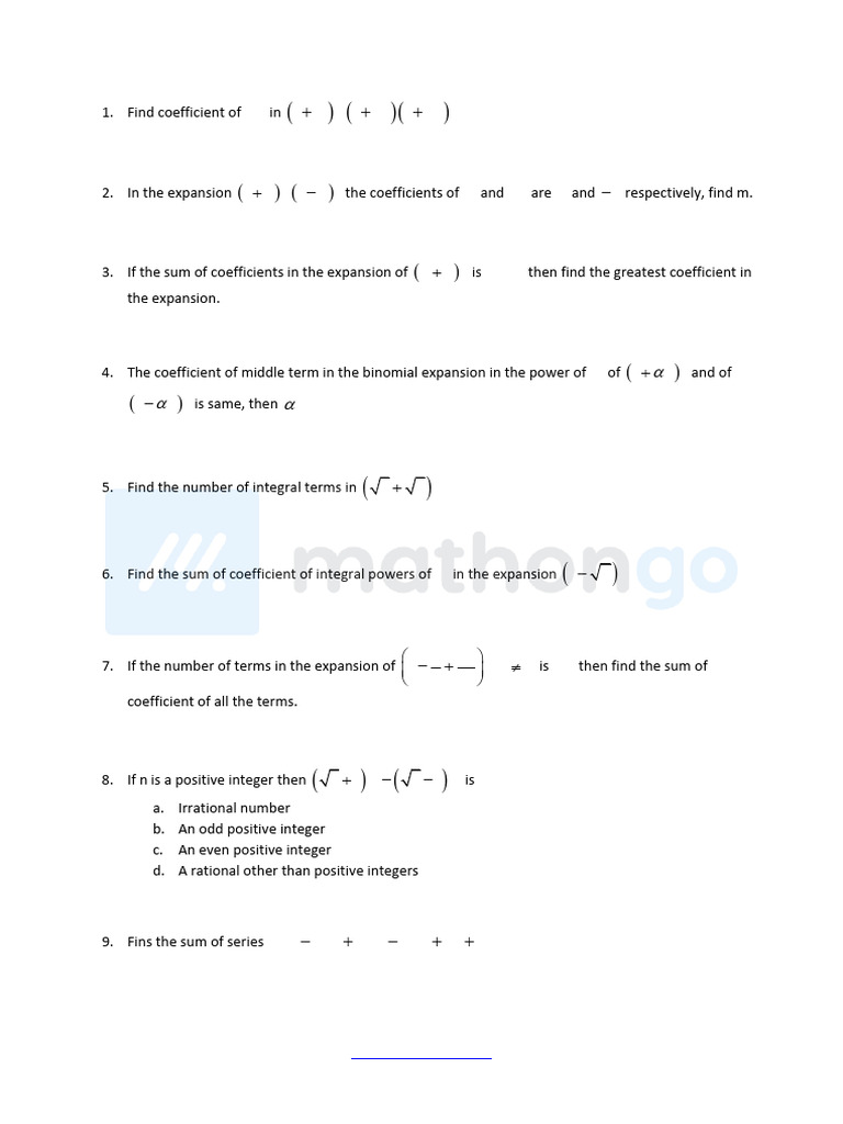 Binomial Theorm Class Questions Mathongo Pdf Numbers Number Theory