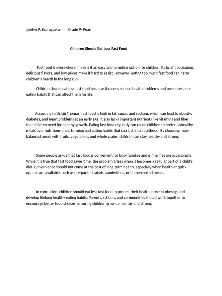 Reduce Fast Food for Children's Health | PDF