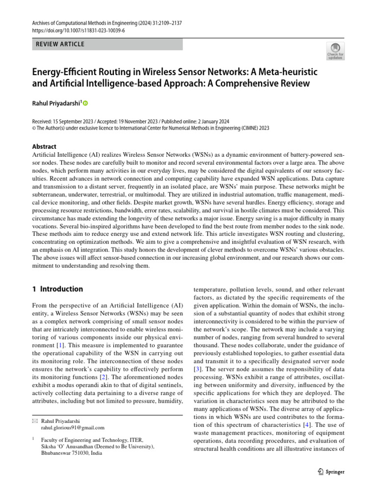 Energy Efficient Routing in Wireless Sensor Networks: A Meta Heuristic and Artificial ...