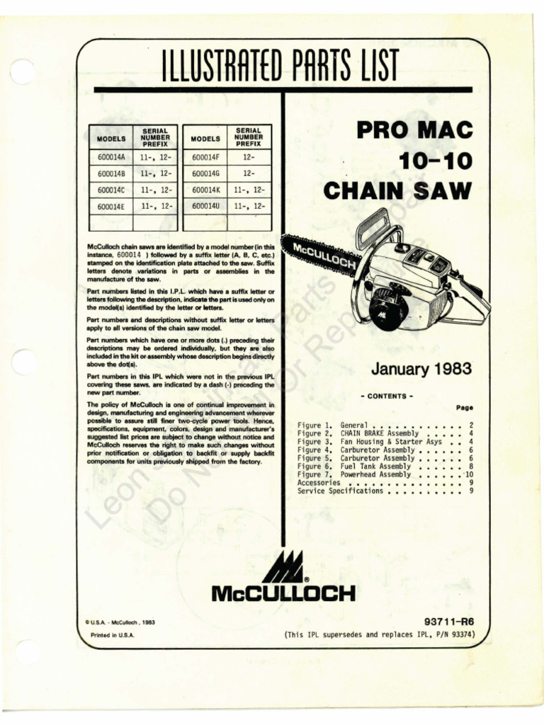 McCulloch Pro Mac 10-10 Parts List | PDF | Engines | Internal ...