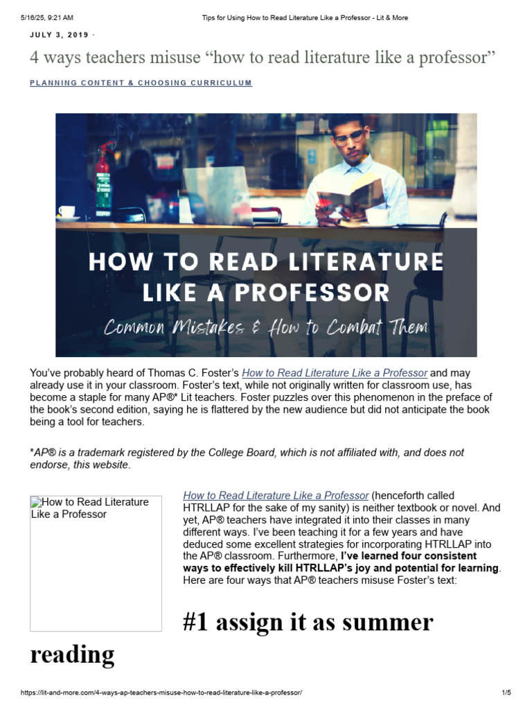 HTRLLAP - Tips For Using How To Read Literature Like A Professor - Lit ...