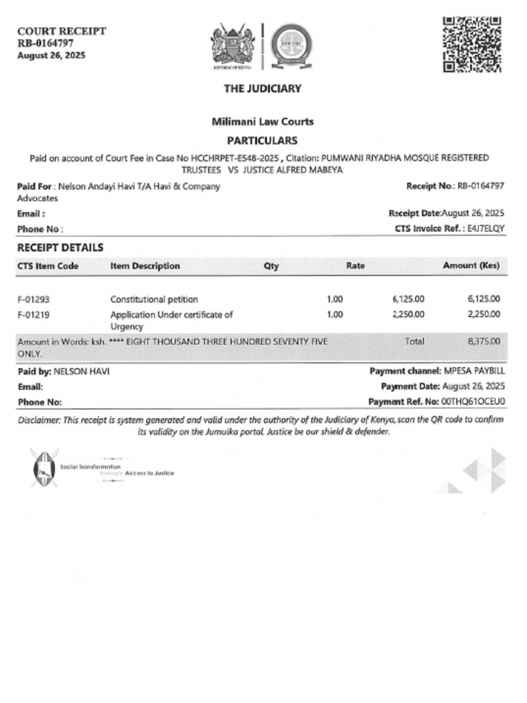 Hcchrpet E548 of 2025 Pumwani Riadha Mosque Registered Trustees ...