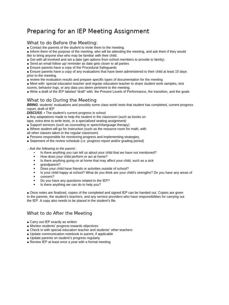 IEP Meeting Preparation Guide for Teachers | PDF | Individualized ...