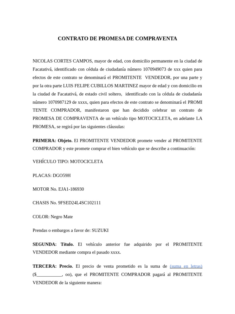 Contrato de Promesa de Compraventa | PDF