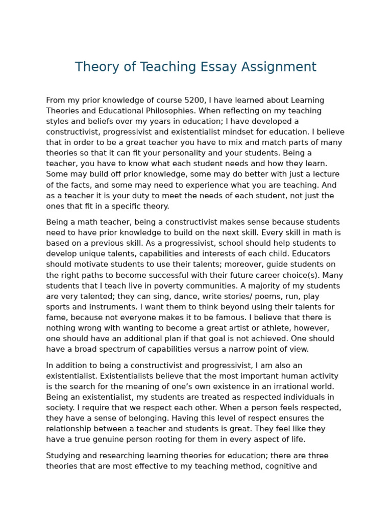 Theory of Teaching Essay Assignment | PDF | Constructivism (Philosophy ...