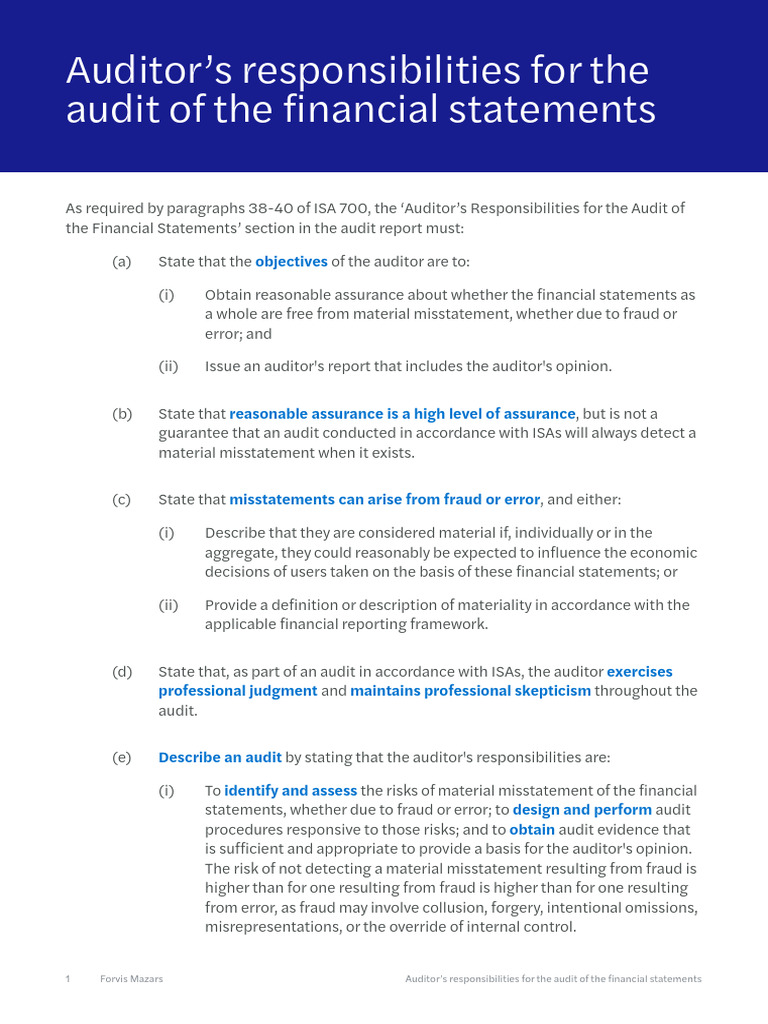 Auditor Responsibilities in Financial Audits | PDF | Audit | Auditor's ...