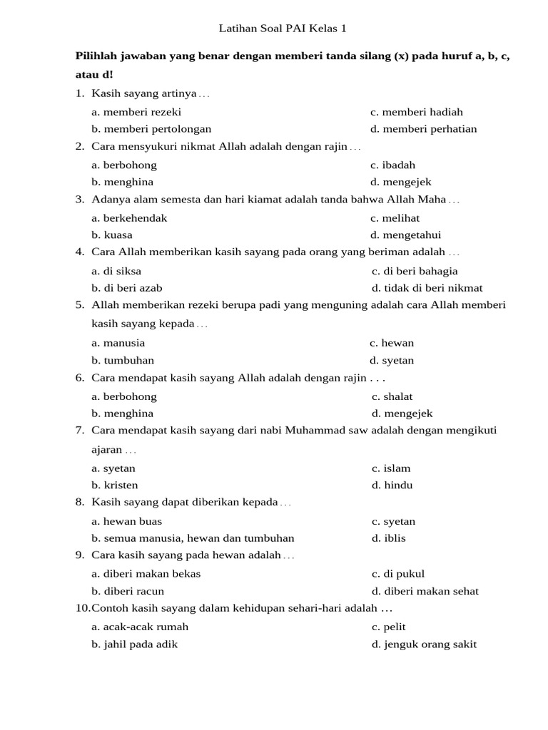 Latihan Soal Kls 1 | PDF