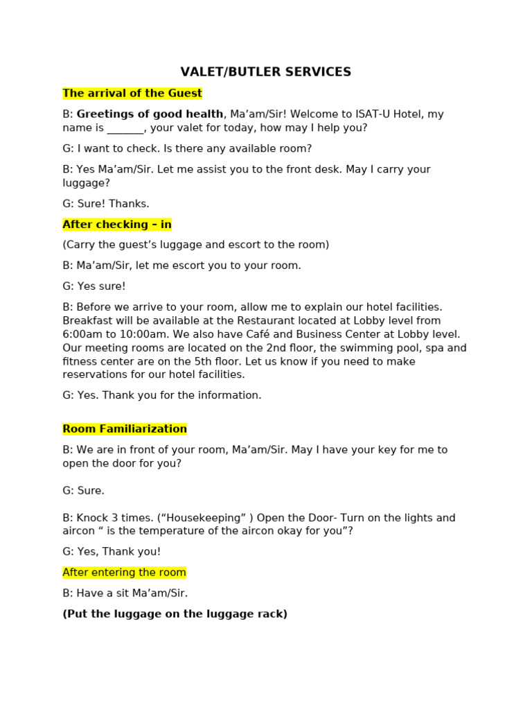 HSKP Arrival of Guest | PDF