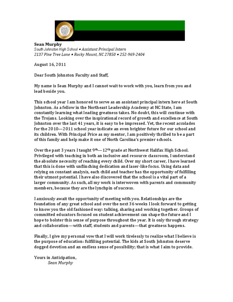 Introduction of Sean Murphy as Assistant Principal Intern | PDF