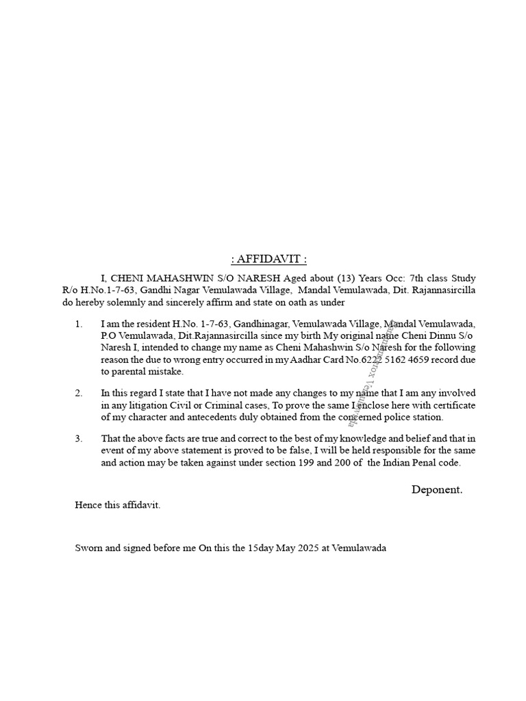 Affidavit for Name Change Request | PDF
