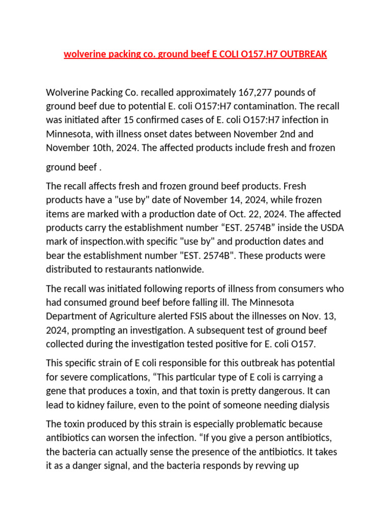 Wolverine Packing Co. E. coli Beef Recall | PDF | Escherichia Coli ...