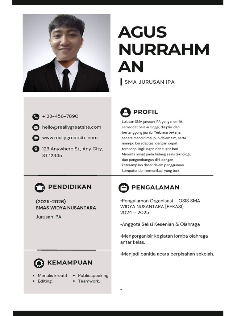 Contoh CV Lulusan SMA Jurusan IPA | PDF
