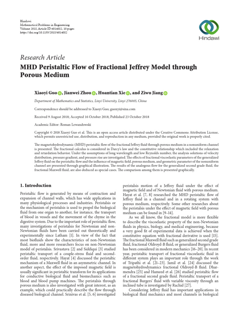 Numerical Solved MHD Peristaltic Flow of Fractional Jeffrey Model ...