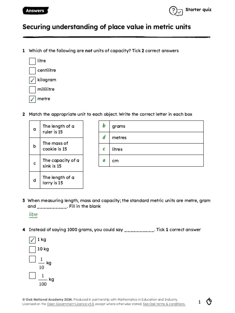Starter Quiz Answers | PDF