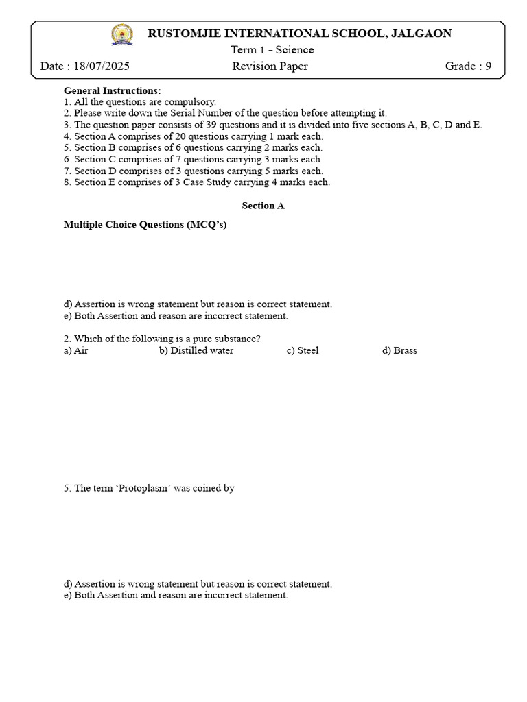 Grade 9 Science Revision Paper | PDF | Epithelium | Newton's Law Of ...