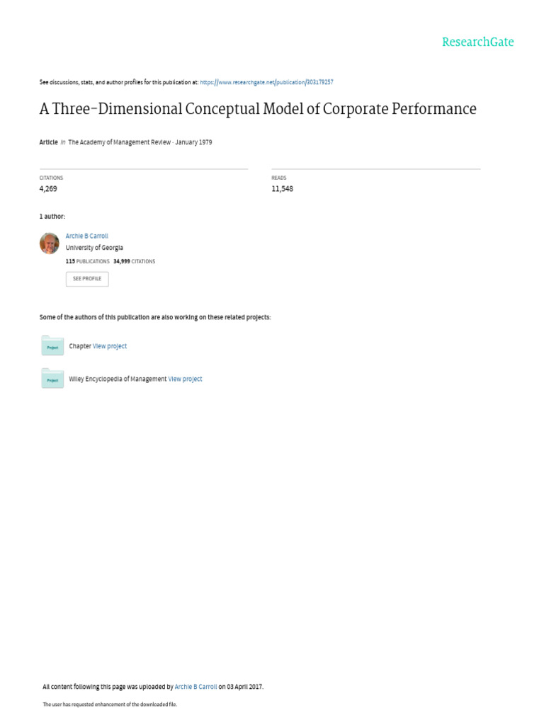 A Three-Dimensional Conceptual Model of Corporate Performance. | PDF