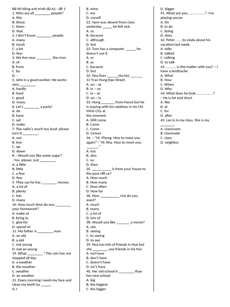 A1 English Test Sample Questions | PDF | Chess Theory | Chess