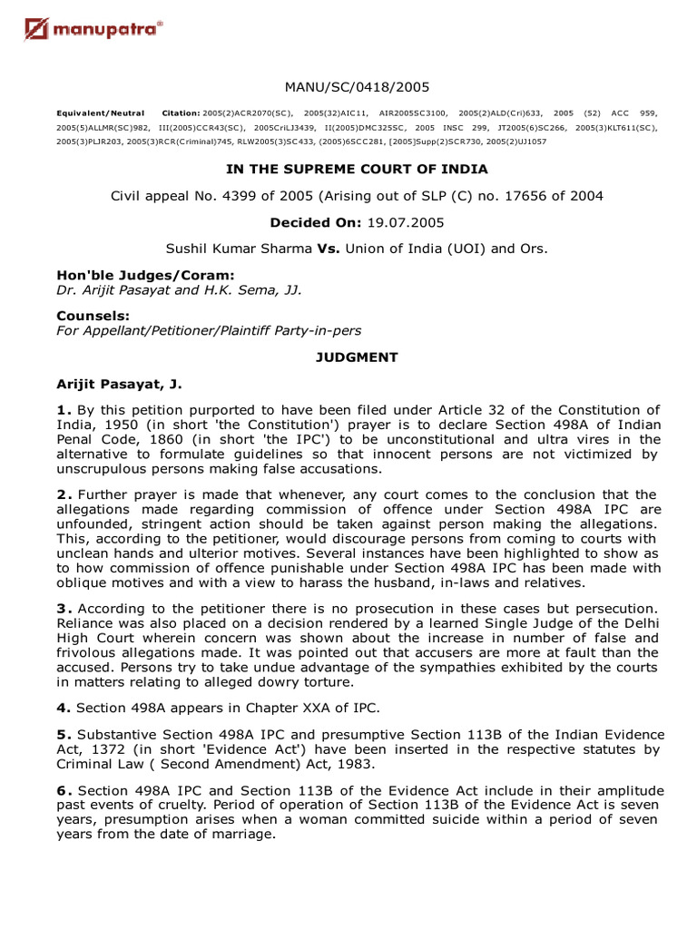 Sushil Kumar Sharma Vs Union of India UOI and Ors S050418COM967582 ...