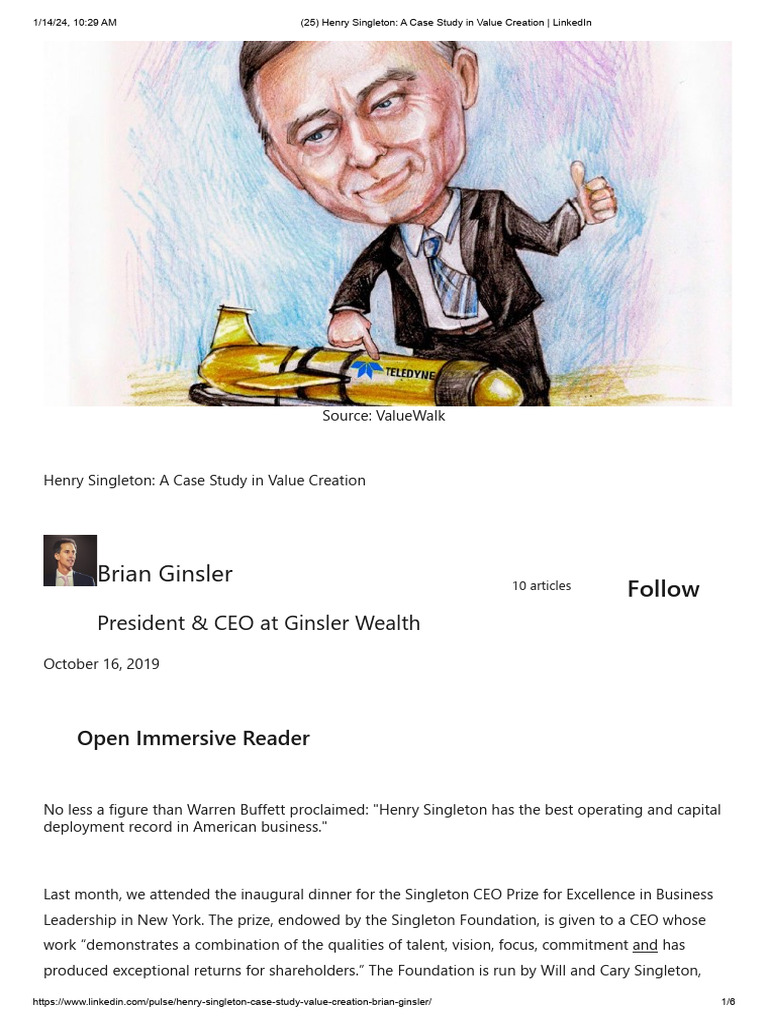 Henry Singleton: Value Creation Insights | PDF | Stocks | Investing