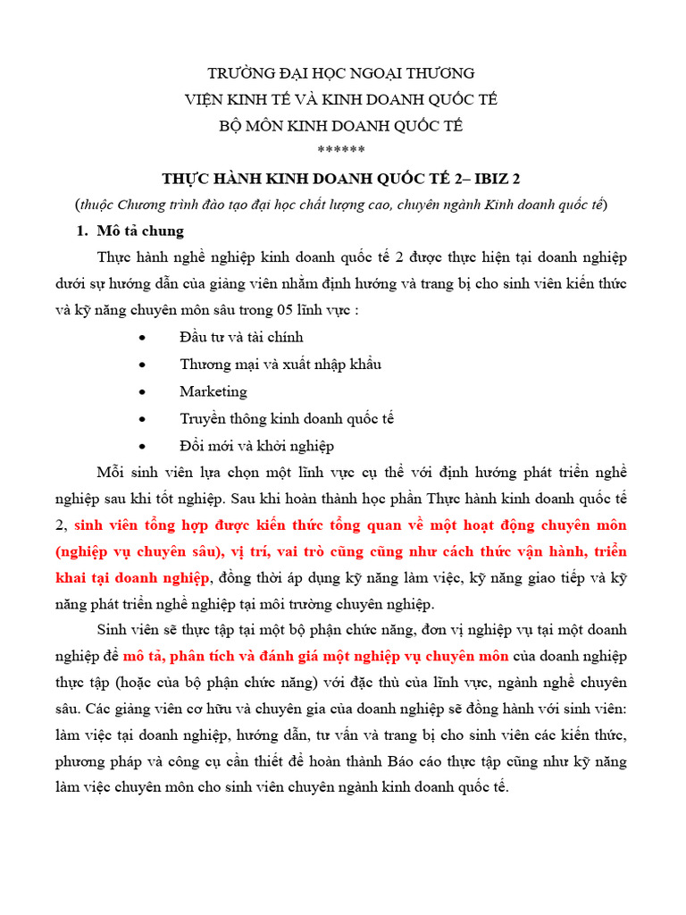 Ibiz 2 - Thực Hành Kinh Doanh Quốc Tế 2 | PDF