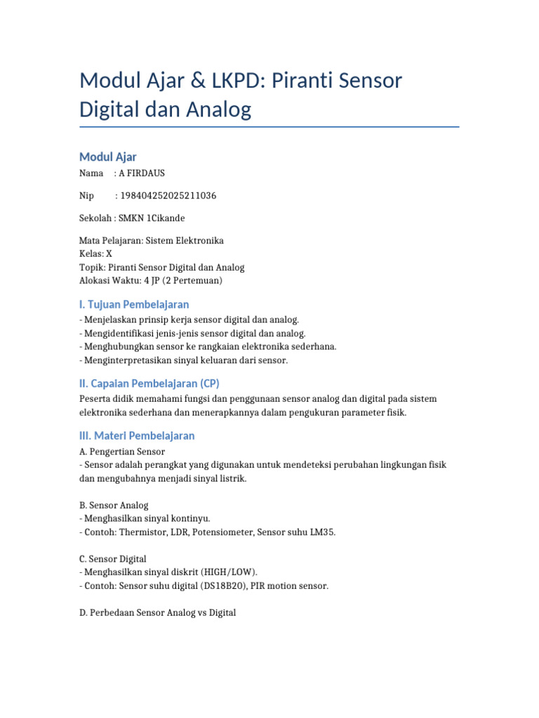 Modul_Ajar_LKPD_Sensor_Digital_Analog | PDF