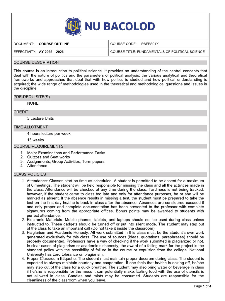 Political Science Course Outline 2025-2026 | PDF | Ideologies | Democracy