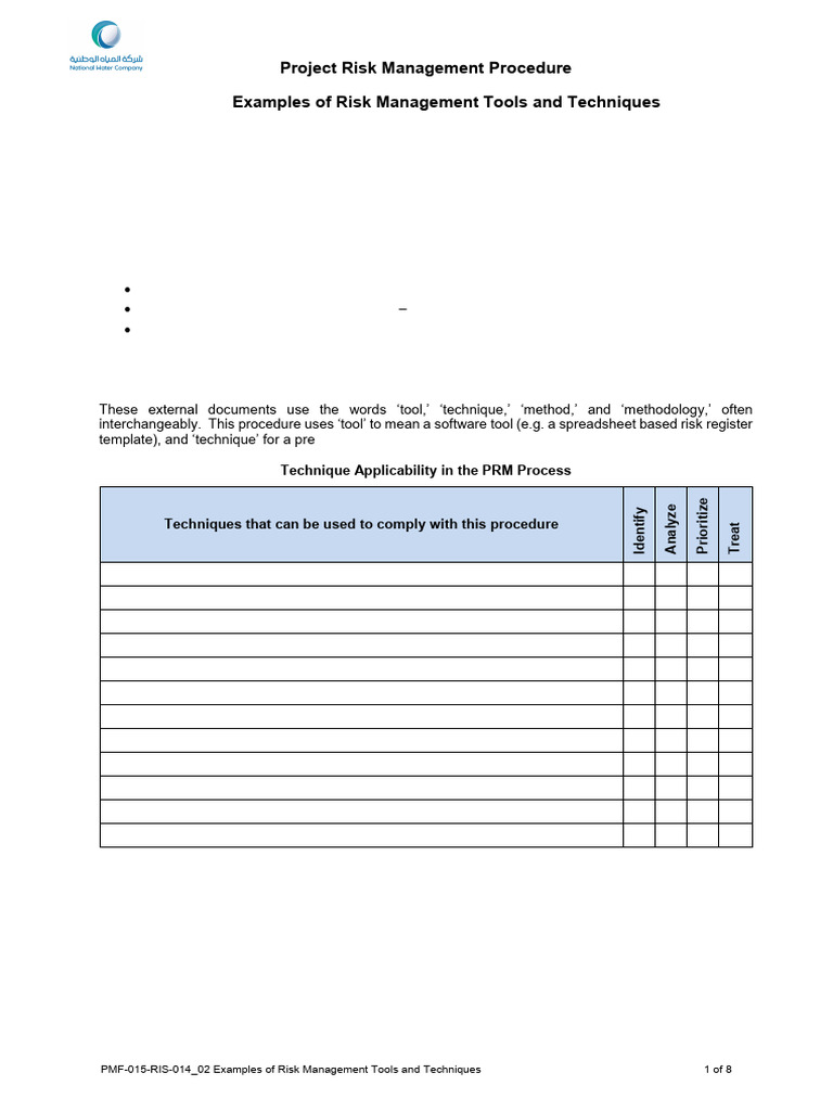 PMF-015-RIS-014 - 02 Examples of Risk Management Tools and Techniques ...