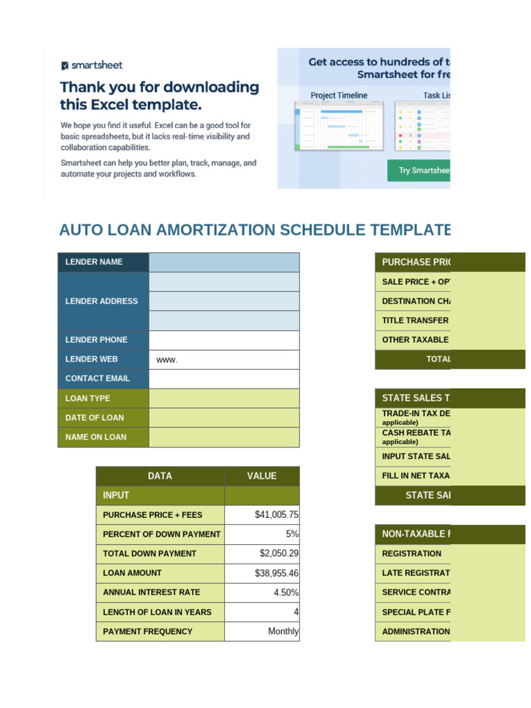 Auto Loan Amortization Schedule Template | PDF | Loans | Taxes