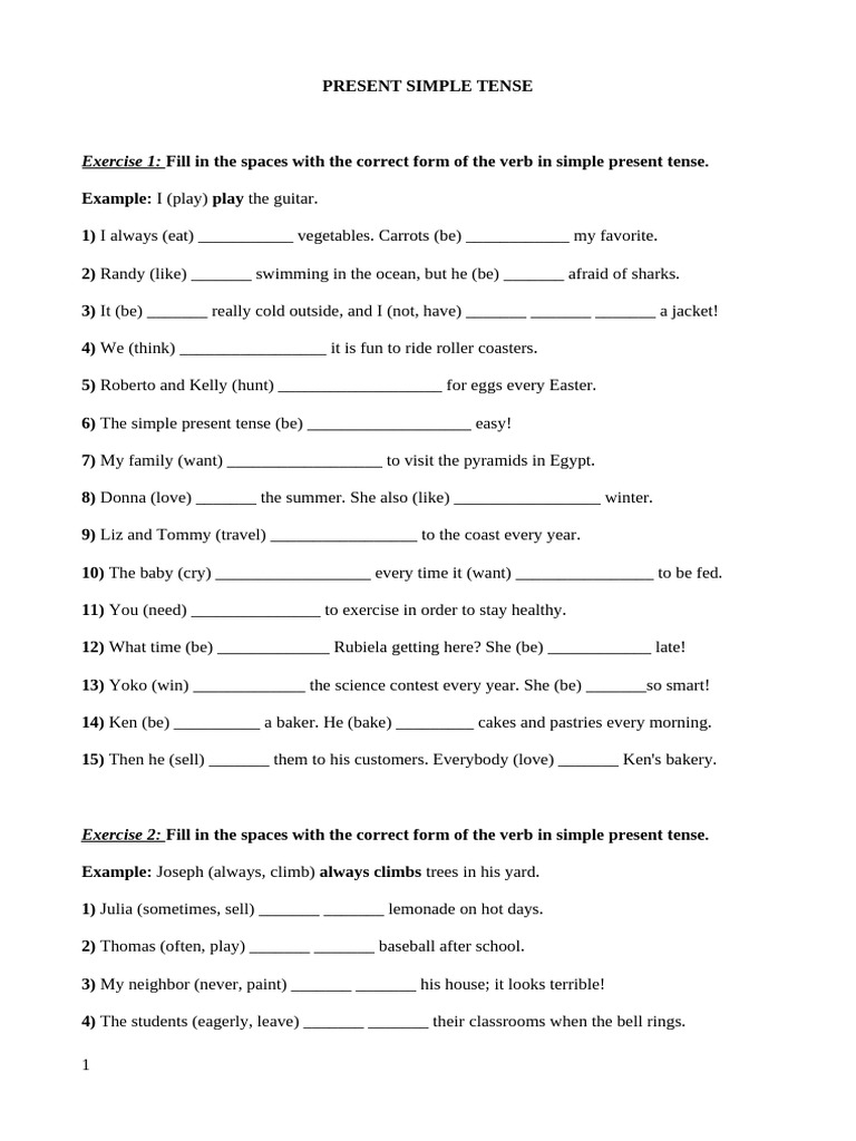 Exercise - Present Simple Tense | PDF