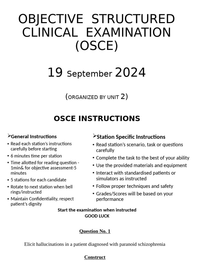 OSCE FINAL UNIT 2 (1) | PDF | Schizophrenia | Abnormal Psychology