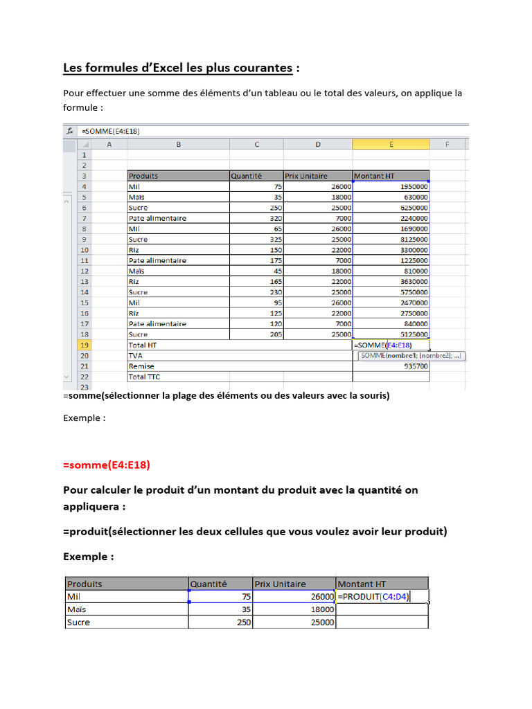 Formules Excel de base expliquées | PDF