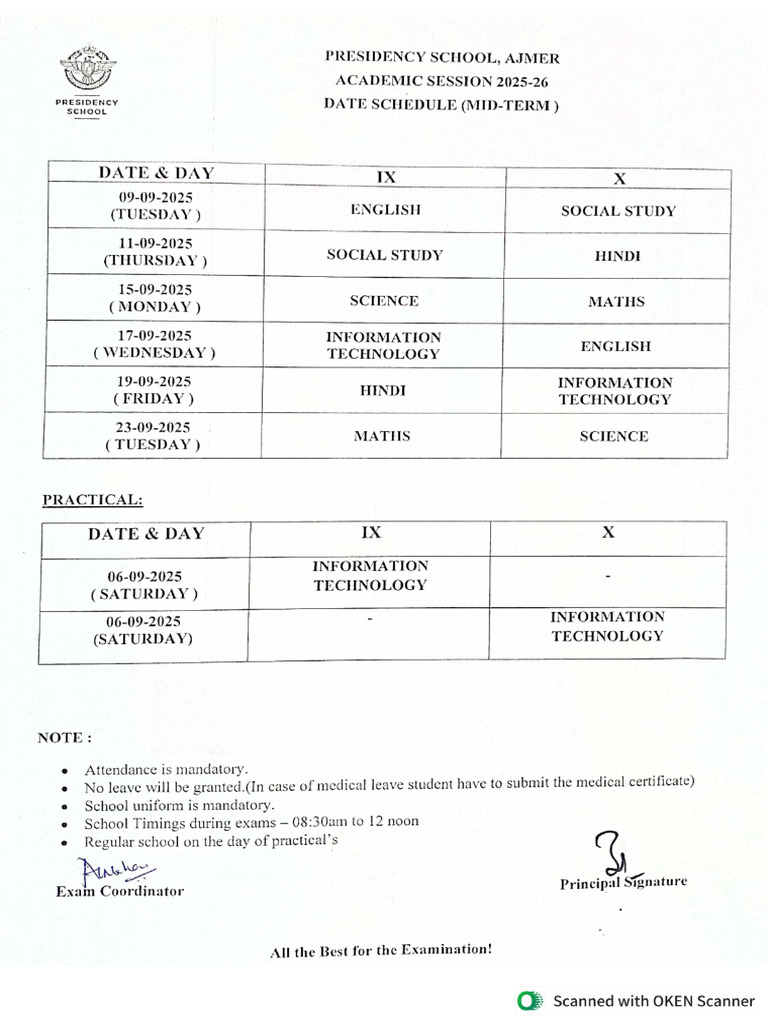 Date Schedule (Mid Term) IX & X | PDF